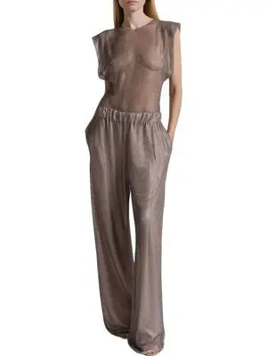 Alberta Ferretti Wide Leg Crystals Net Trousers - Gray