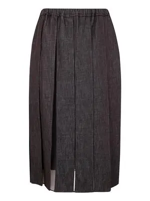 Brunello Cucinelli Plated Denim Midi Skirt - Brown