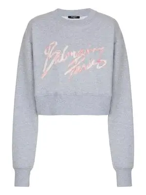 Balmain Paris Cropped Roundneck Sweater - Gray