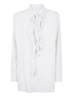 Y`S Untrimmed Frill Shirt - White