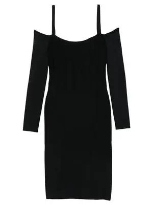 MUGLER Off-shoulder Long-sleeve Midi Dress - Black