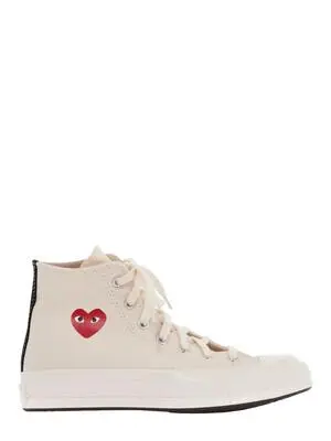 Play Comme Des Garcon Small Red Heart High-top Sneakers - Beige