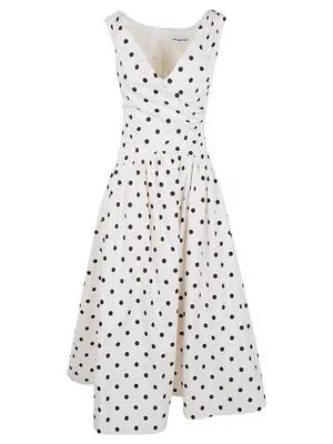 SELF-PORTRAIT Polka Dot Cotton Midi Dress - White