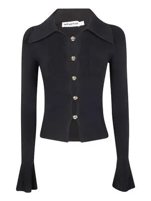 SELF-PORTRAIT Button Down Knit Top - Black
