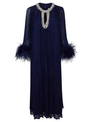 SELF-PORTRAIT Chiffon Feather Midi Dress - Blue