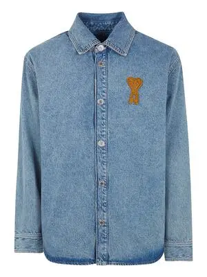 Ami Overshirt With Knitted " De Coeur - Blue