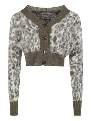 D.exterior Animal Print Short Cardigan - Green