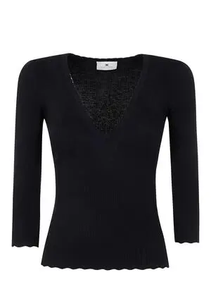 Elisabetta Franchi V-neck Knit Sweater - Black