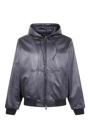 GIORGIO BRATO Nappa Leather Oversized Hooded Bomber Jacket - Black