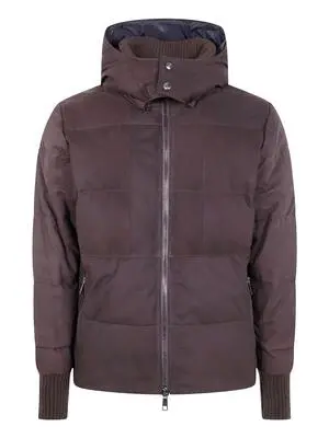 GIORGIO BRATO Nabuck Leather Padded Jacket - Brown
