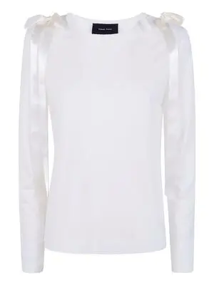 Simone Rocha Bow Ribbon Tail Long Sleeve T-shirt - White