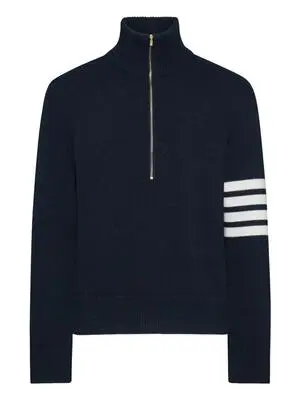 Thom Browne Jersey Stitch Funnel Neck Half Zip Pullover - Blue