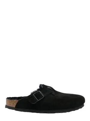 BIRKENSTOCK Boston Shearling Suede Leather Slippers - Black