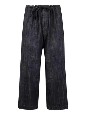 Y`S Straight String Denim Trousers - Black