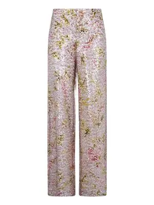 Alberta Ferretti Printed Sequins Wide-leg Trousers - Beige