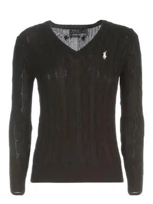 Polo Ralph Lauren V-neck Long Sleeve Braided Sweater - Black