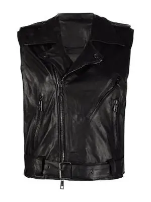 GIORGIO BRATO Long Leather Gilet - Black