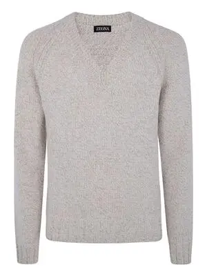 Zegna Cashmere And Wool V-neck Sweater - Beige
