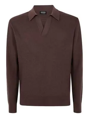 Zegna Oasi" Cashmere Jacquard Polo - Brown
