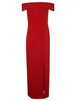 Ralph Lauren Short Sleeve Stretch Crepe Gown - Red