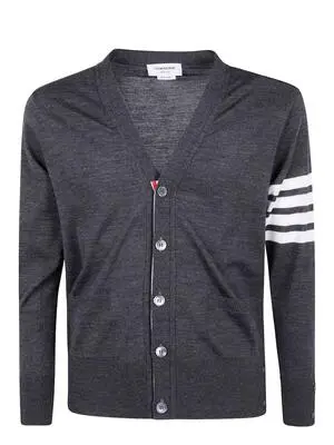Thom Browne Classic V-neck Fine Merino Wool Cardigan - Gray