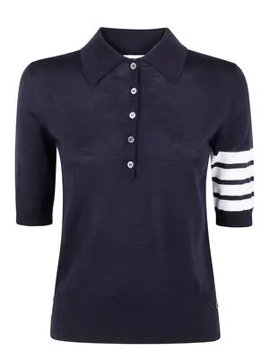 THOM BROWNE Relaxed Fit Polo With 4 Bar In Fine Merino Wool
