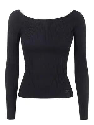 COURREGES Off-shoulder Ribbed Top - Black