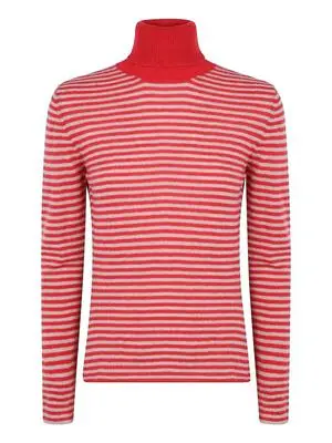 BASE Wool & Cashmere Striped Turtleneck - Red