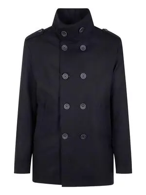 Herno Military Short Pea Coat - Black