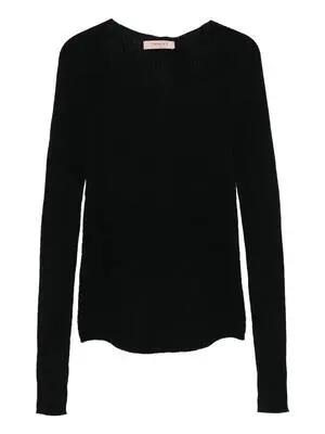 TWINSET Round Neck Wool Sweater - Black