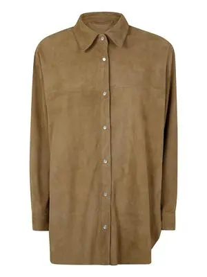 SALVATORE SANTORO Oversized Leather Shirt Jacket - Beige