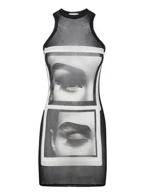 JEAN PAUL GAULTIER Re-edition: 'eyes' Printed Mesh Tanktop Short Dress - Black