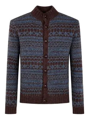 BALLANTYNE T Neck Cardigan - Brown