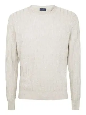 BARBA NAPOLI Long Sleeve Round Neck Sweater - Beige