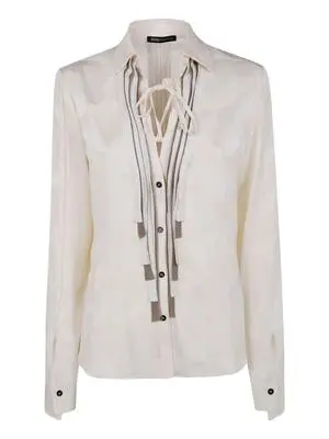 IBRIGU Kimono Silk Shirt With Ruffles - White