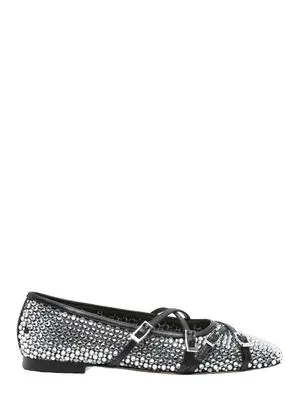 Mach & Mach Crystal Net Ballerinas With Straps - Black