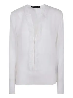 IBRIGU Silk Ruffle Shirt - White