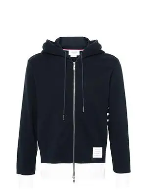 Thom Browne Color Blocked Zip Up Hoodie - Blue