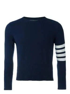 Thom Browne Classic Cashmere Pullover With 4-bar Stripe - Blue