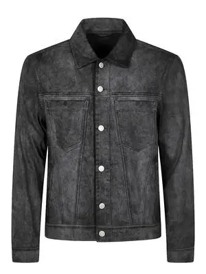 GIORGIO BRATO Denim Jacket Mix Eco Lamb Leather - Black