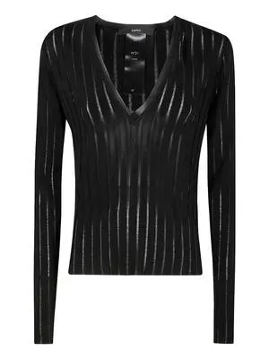 SAPIO Viscose Crepe De Chine V-neck Sweater - Black