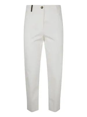 Peserico Light Cotton Satin Stretch Trousers - White