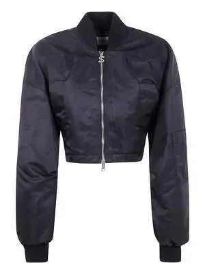 Max Mara Cropped Nylon Bomber Jacket - Black