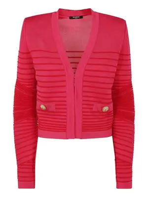Balmain Long Sleeves Flechage Knit Cardigan - Pink