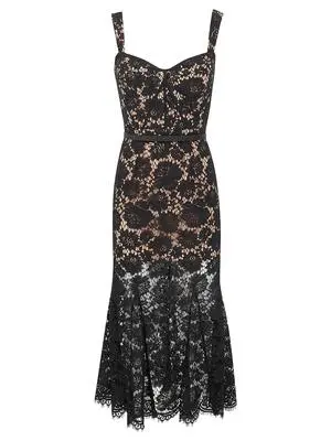 SELF-PORTRAIT Fine Lace Midi Dress - Black