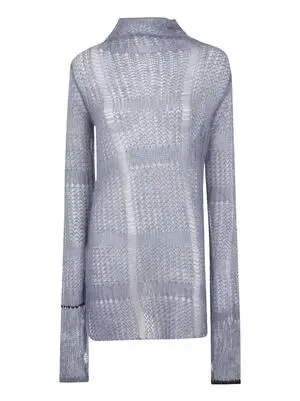 Y`S Y's Sheer Asymmetry Long Knit - Blue