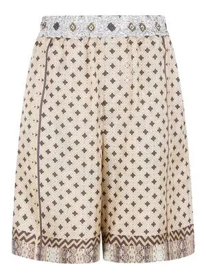 PIERRE-LOUIS MASCIA Printed Silk Shorts Trousers - Beige
