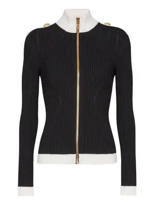 Balmain Zipped Turtleneck Knit Cardigan - Black