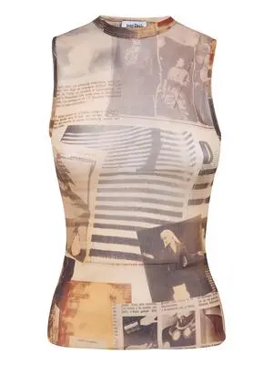 Jean Paul Gaultier Journal Print Mesh Tank Top - Beige