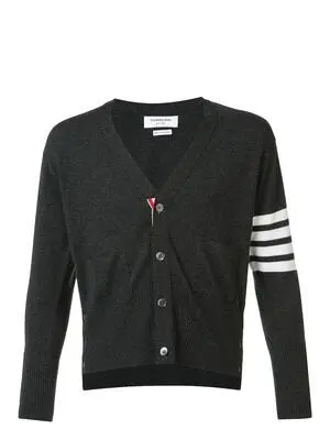 Thom Browne Classic Short V Neck Cardigan With 4-bar Stripe - Gray